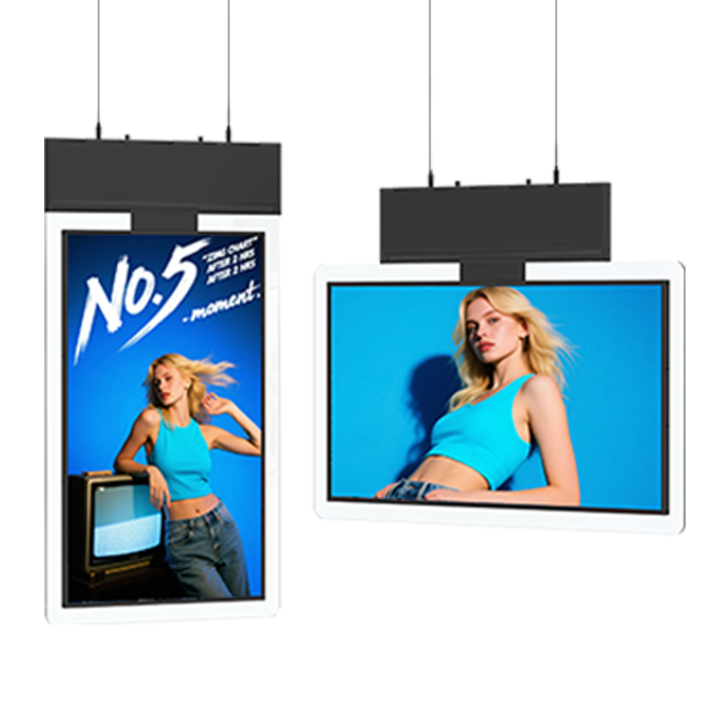 Double sided tempered glass ceiling display