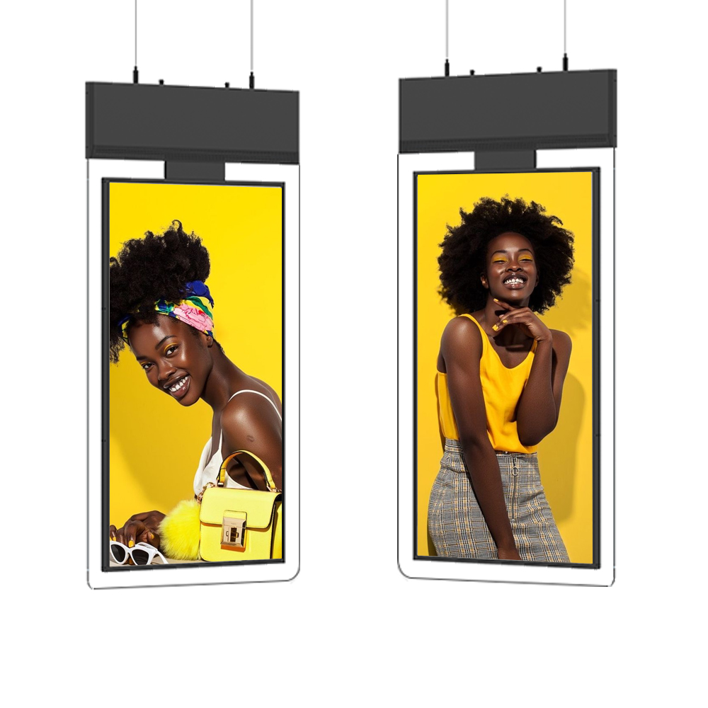 Double sided tempered glass ceiling display